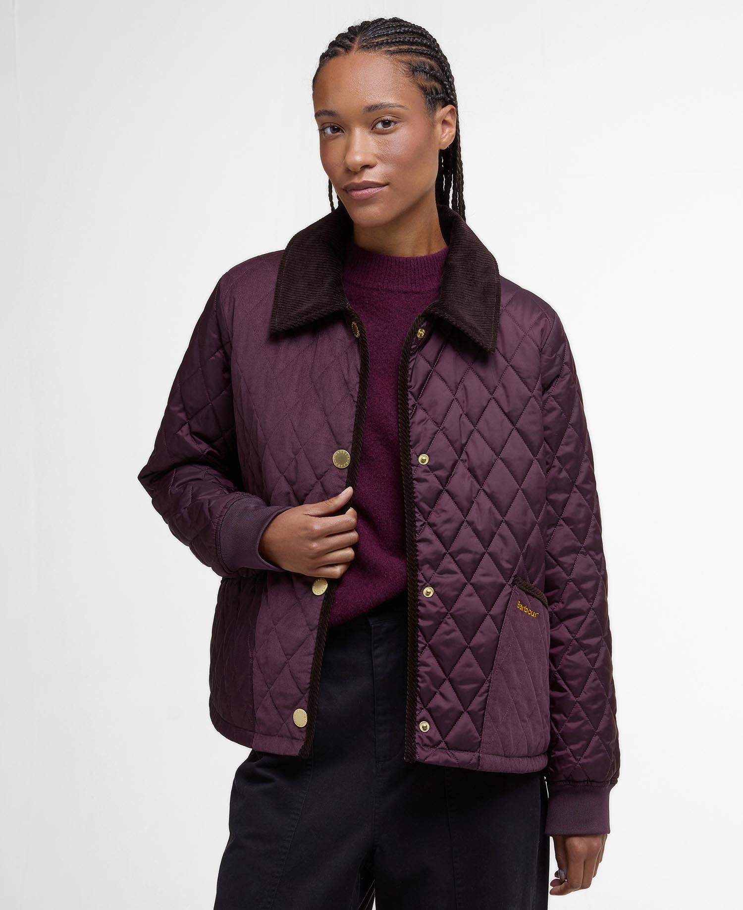 Barbour Marla Quilted Jacket: Black Cherry/Dark Brown/Muted Tartan ...