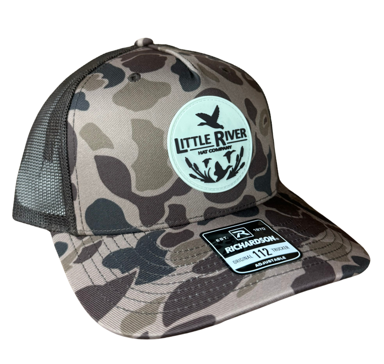 Little River Flying Ducks Rubber Patch Hat: Bark Duck Camo/Brown ...