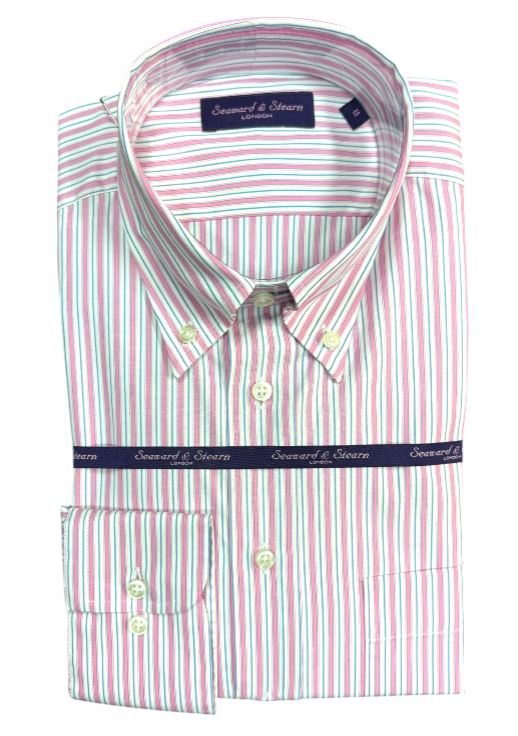 Seaward and Stearn Multi-stripe Sport Shirt: Pink w/ Blue – Craig ...